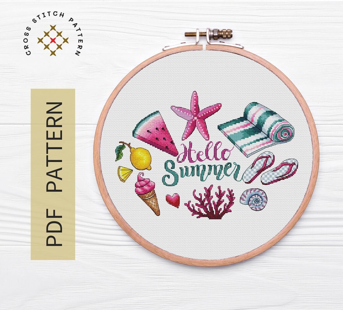 Summer Cross Stitch Pattern PDF, Summer Sampler Embroidery, Modern ...