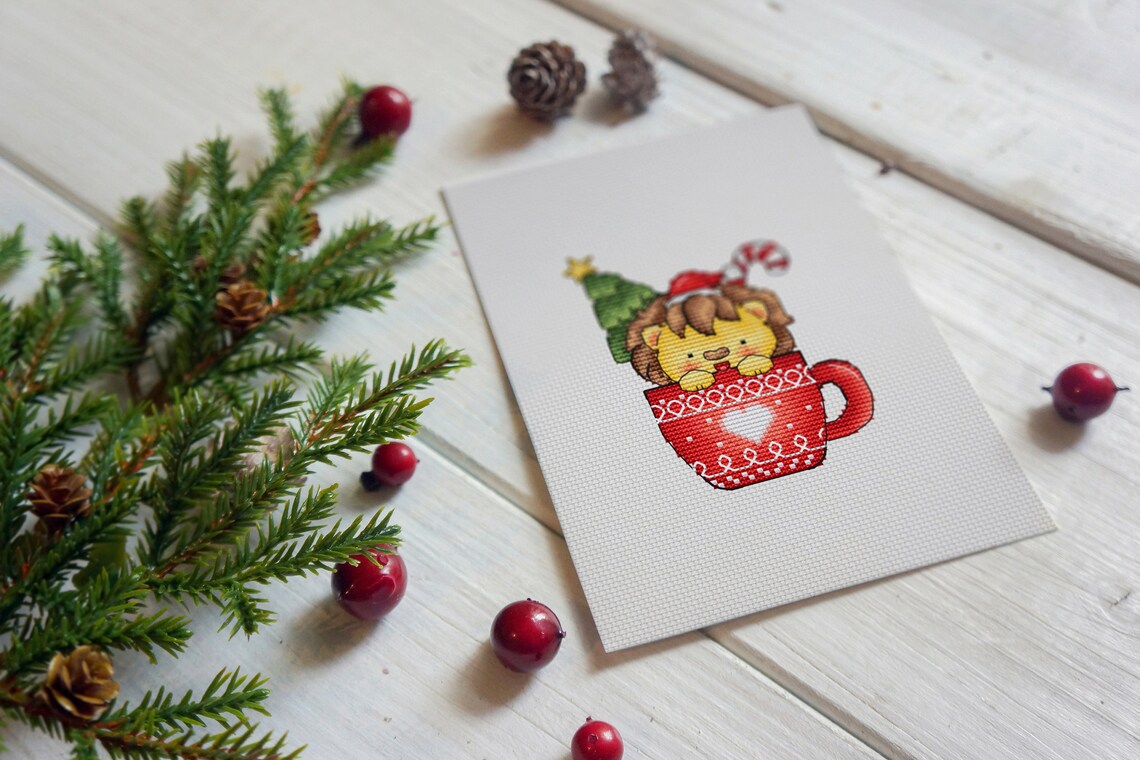 Christmas Lion Cup Cross Stitch Pattern (PDF Download) - Etsy