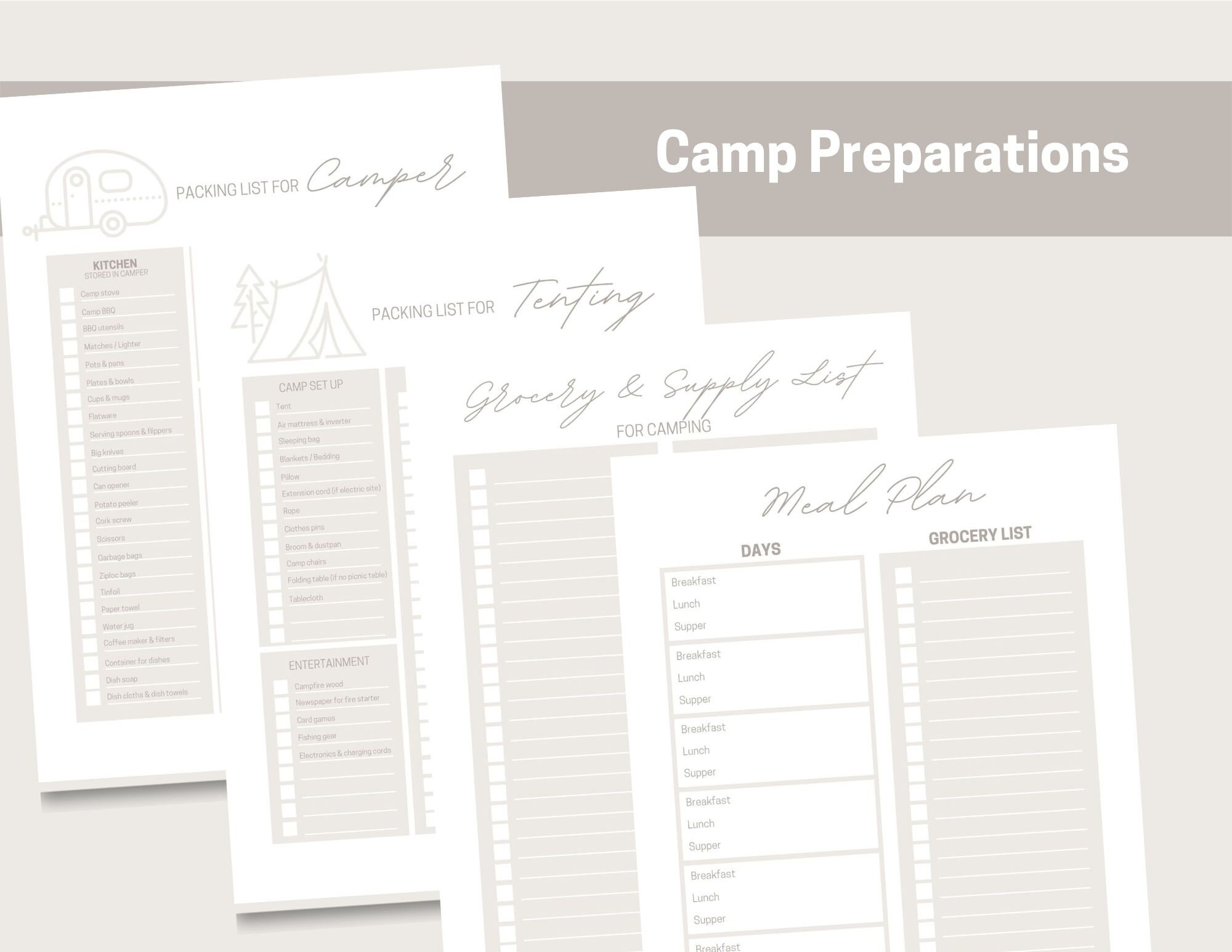 Camping Binder & Journal Printable PDF - Neutral || Instant Download - Etsy