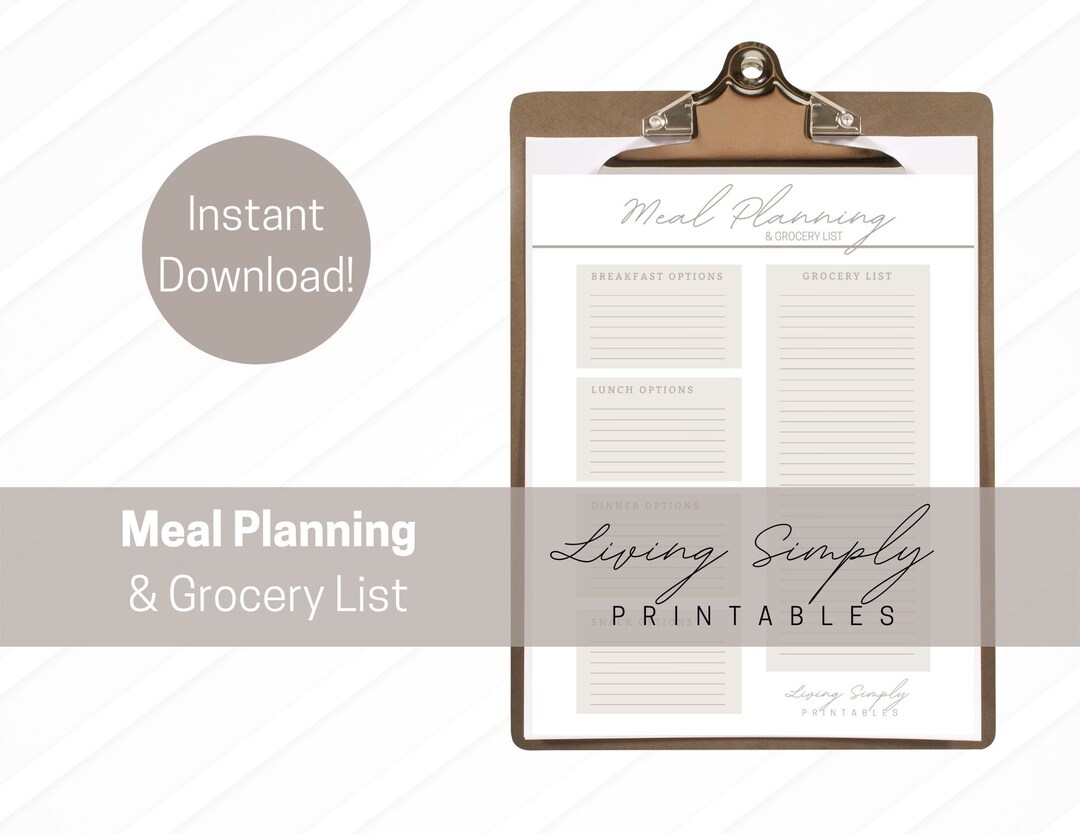 Meal Planning & Grocery List PDF - Neutral || Printable Cleaning Chart ...