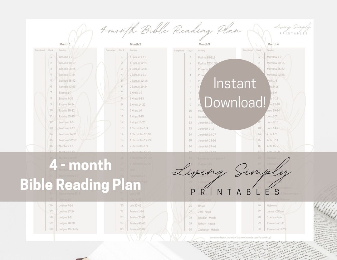 4-month Bible Reading Plan PDF Neutral Instant Download - Etsy