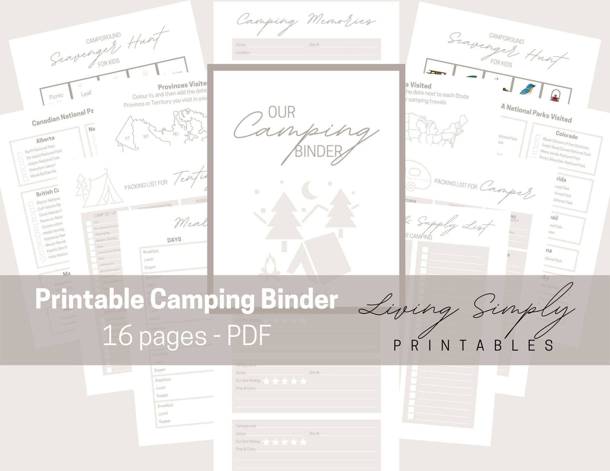 Camping Binder & Journal Printable PDF - Neutral || Instant Download - Etsy
