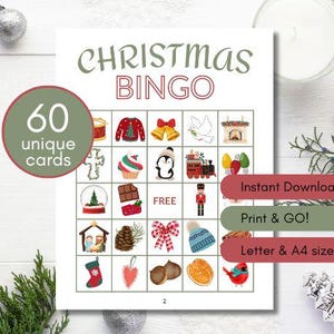 60 Christmas Bingo Cards | Sunday School Bingo | Printable Christmas ...