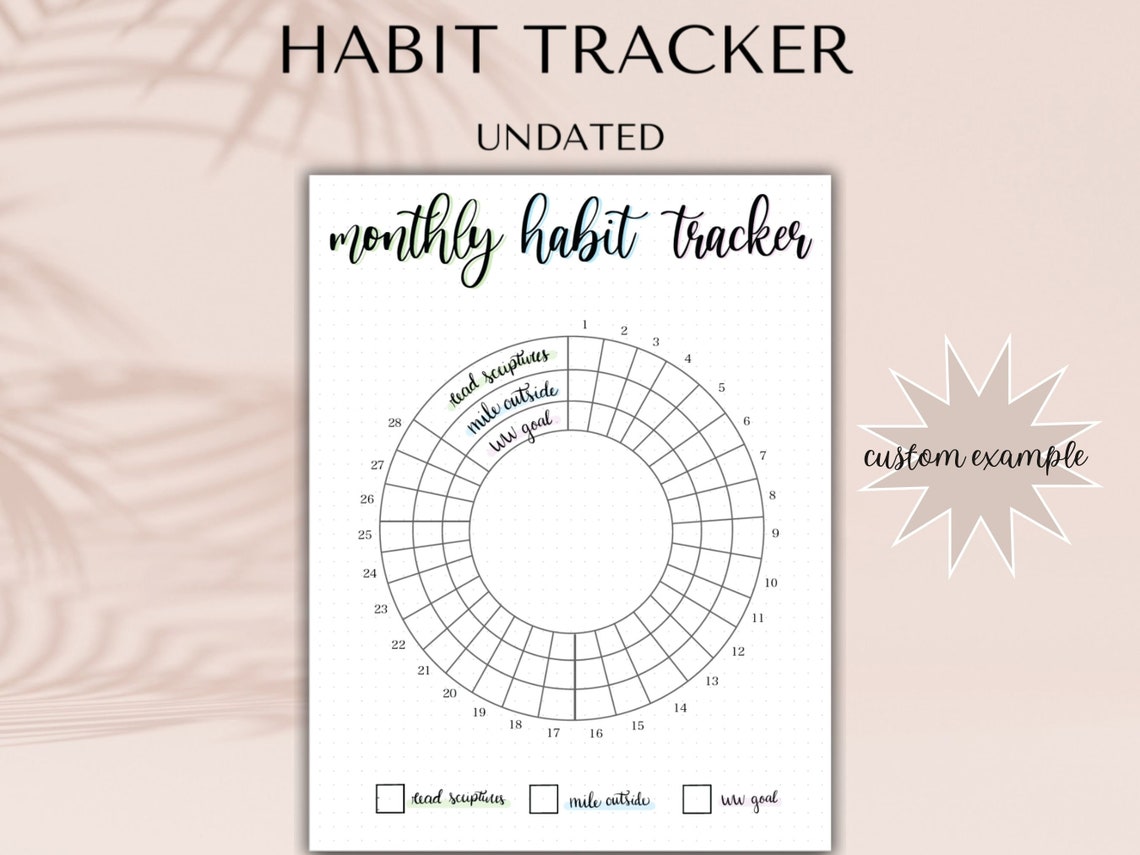 Undated Monthly Habit Tracker Bullet Journal Tracker, Undated Planner ...