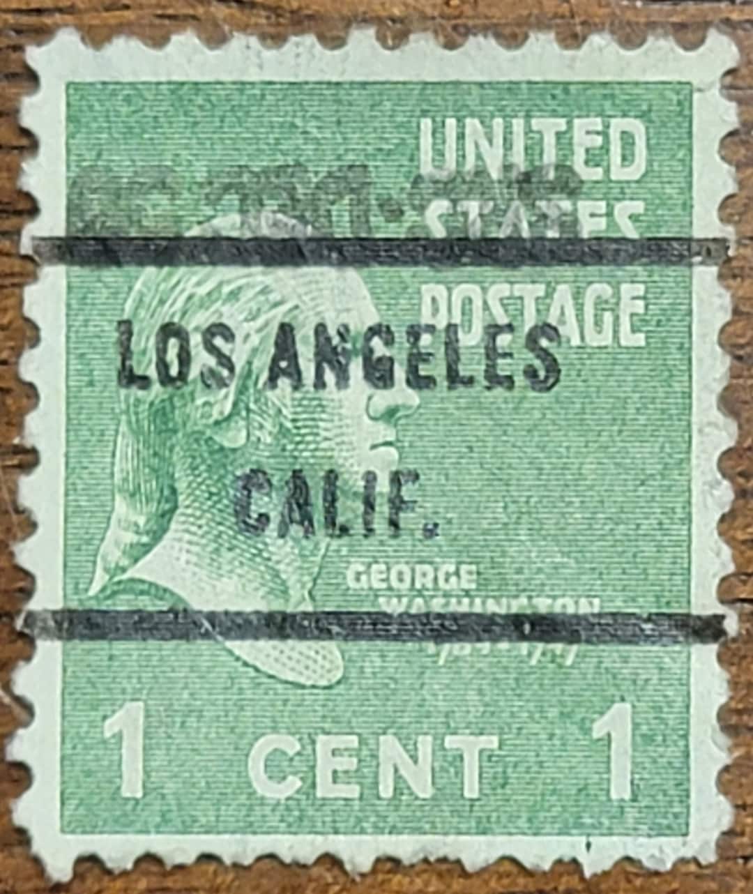 Rare 1 Cent George Washington Stamp 1938 Green With Los Angeles ...