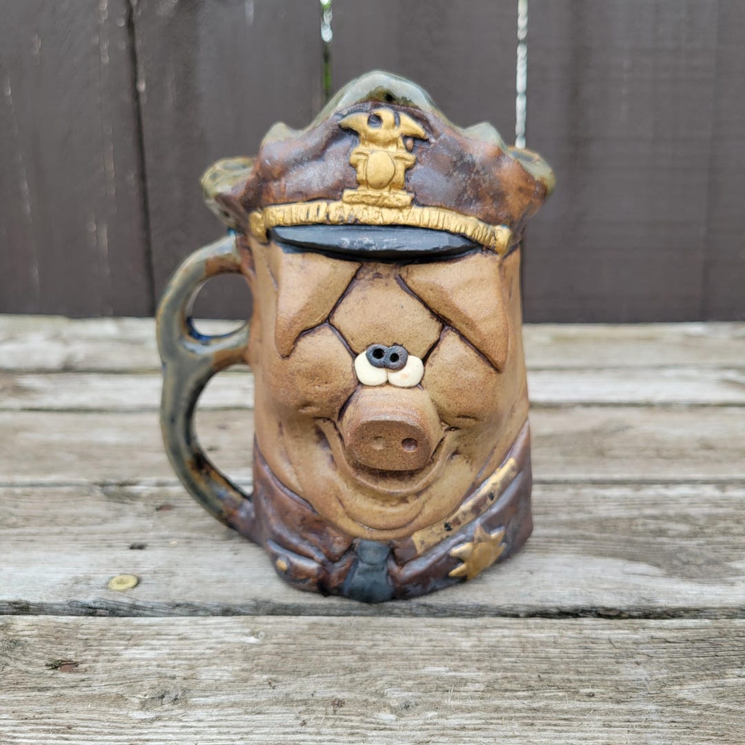 Vintage Studio Art Pottery Mug: Pig Face Police Officer, Hand Thrown ...