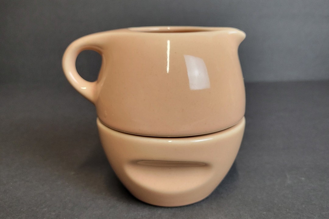 Vintage Russel Wright American Modern Stacking Creamer and Sugar, Coral ...
