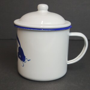 Vintage Butterfly Brand Koi Fish Enamelware Mug With Lid, Cobalt Blue ...