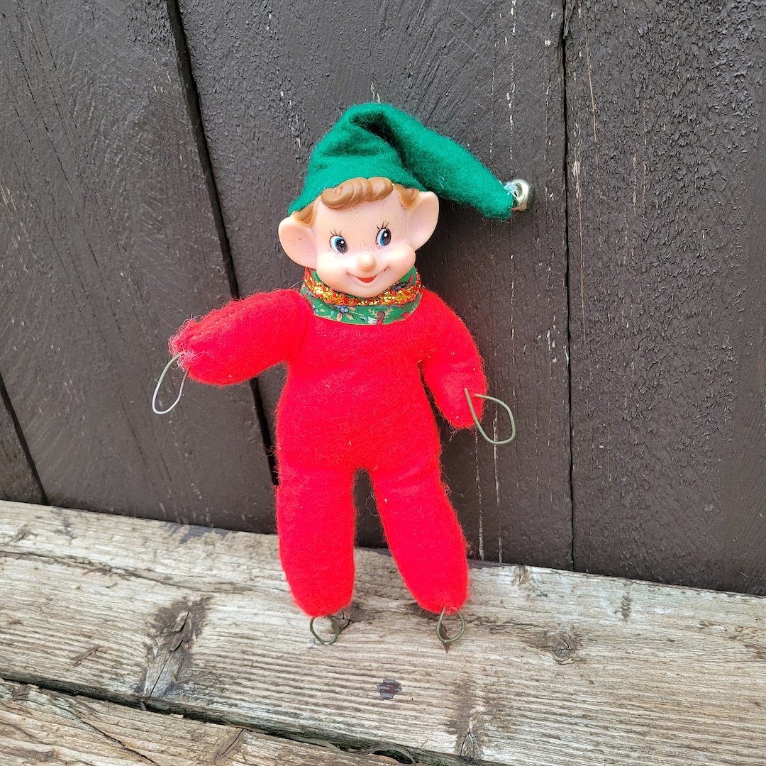 Vintage Christmas Elf, Red and Green Felt, Elf Hat With Jingle Bell ...