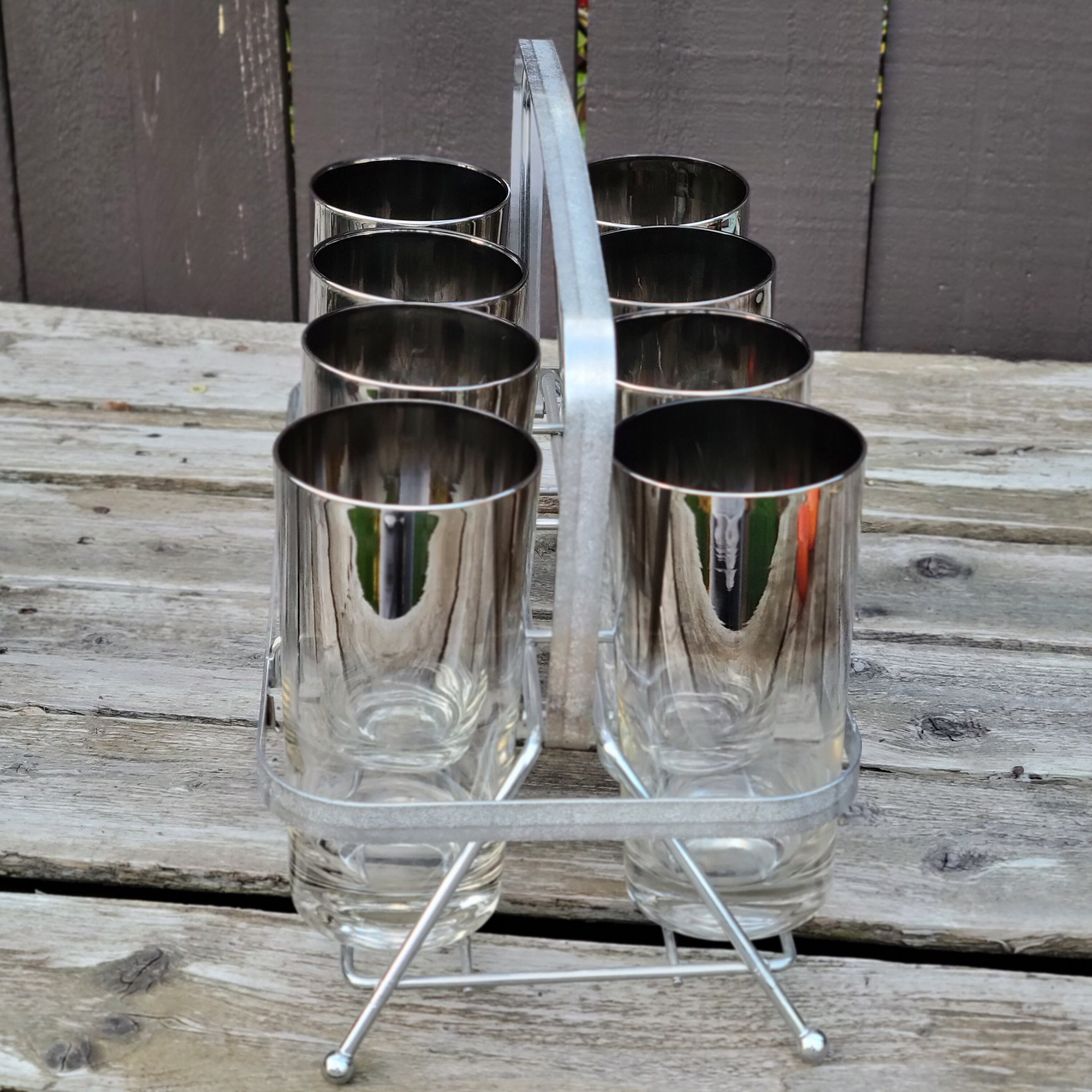 Vintage Vitreon Queen's Lustreware Highball Glasses With Silver Caddy ...