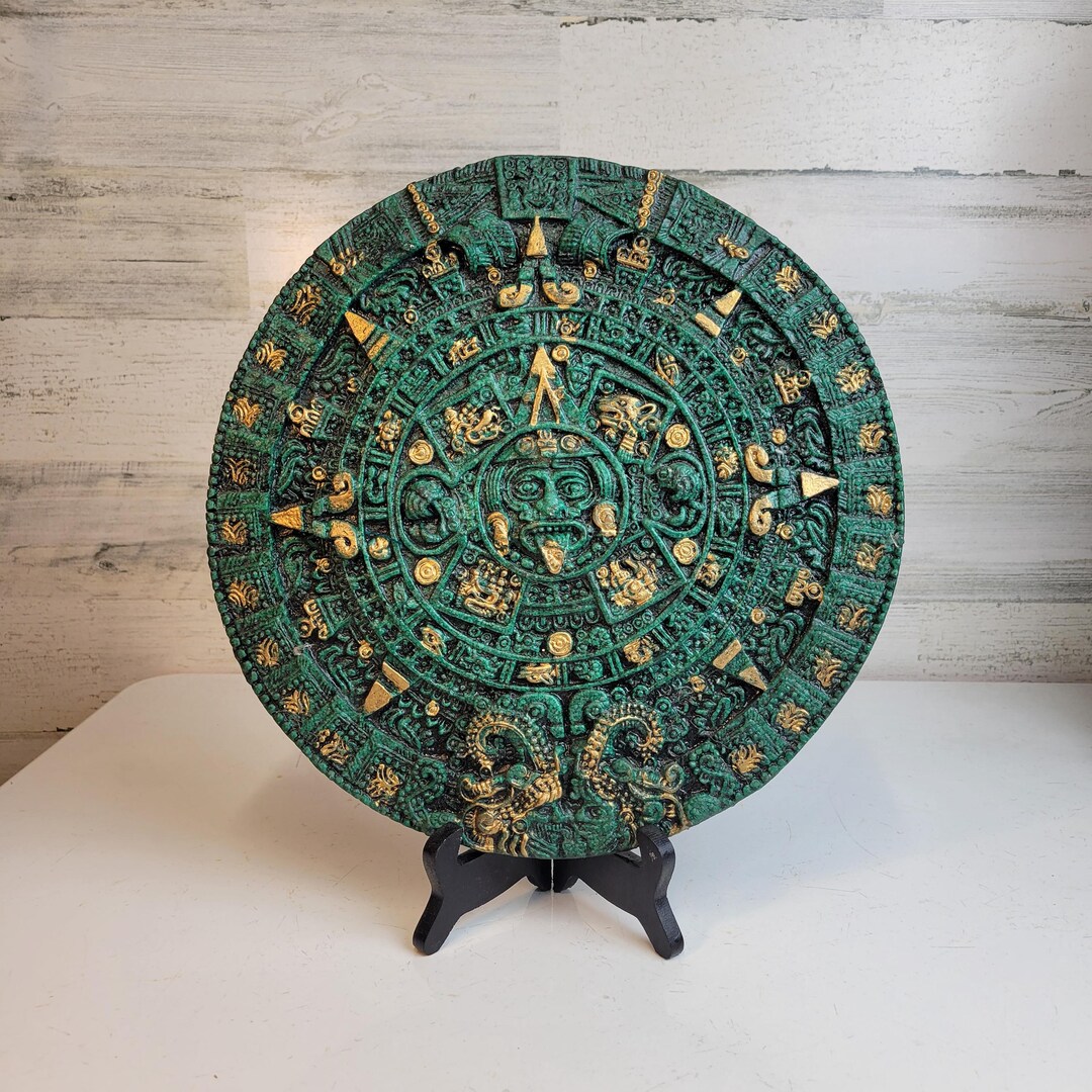 Vintage Aztec Calendar Wall Plaque, Jade Green and Black Midcentury ...