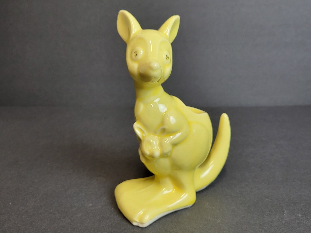 Vintage Yellow Kangaroo and Joey Ceramic Planter, Midcentury Marsupial ...