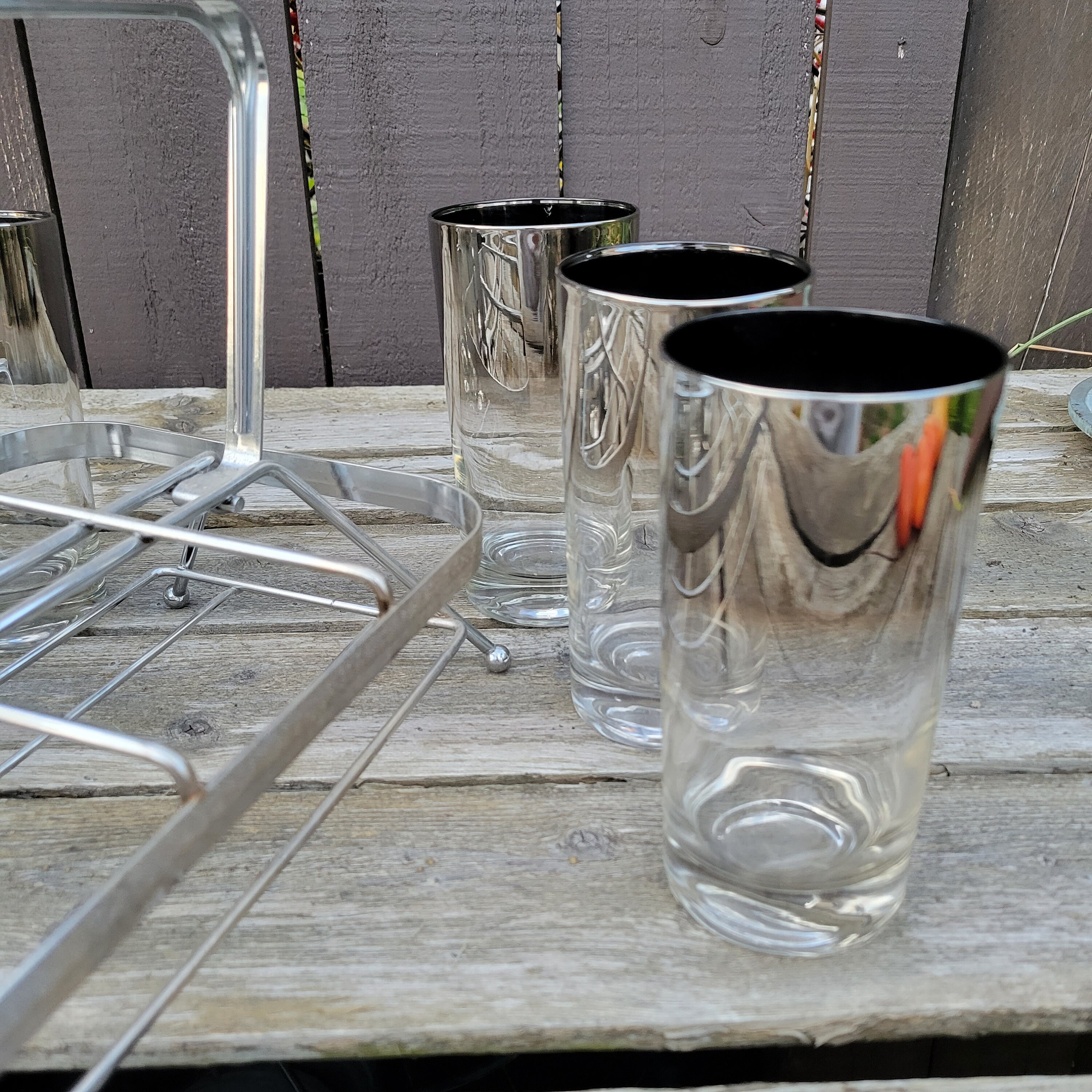 Vintage Vitreon Queen's Lustreware Highball Glasses With Silver Caddy ...