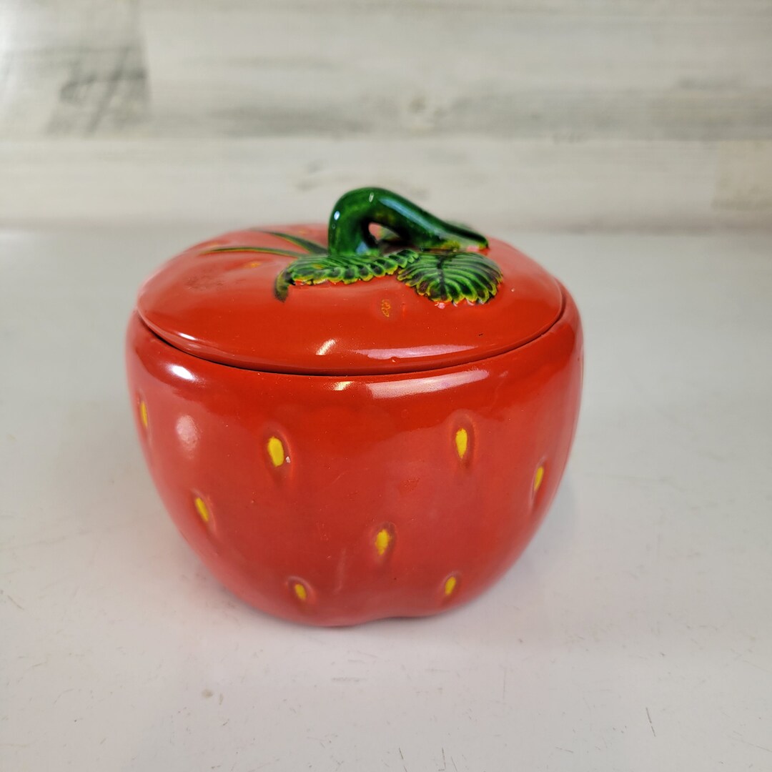 Vintage Maruhon Ware Ceramic Strawberry Sugar Bowl, 2 Piece Trinket ...