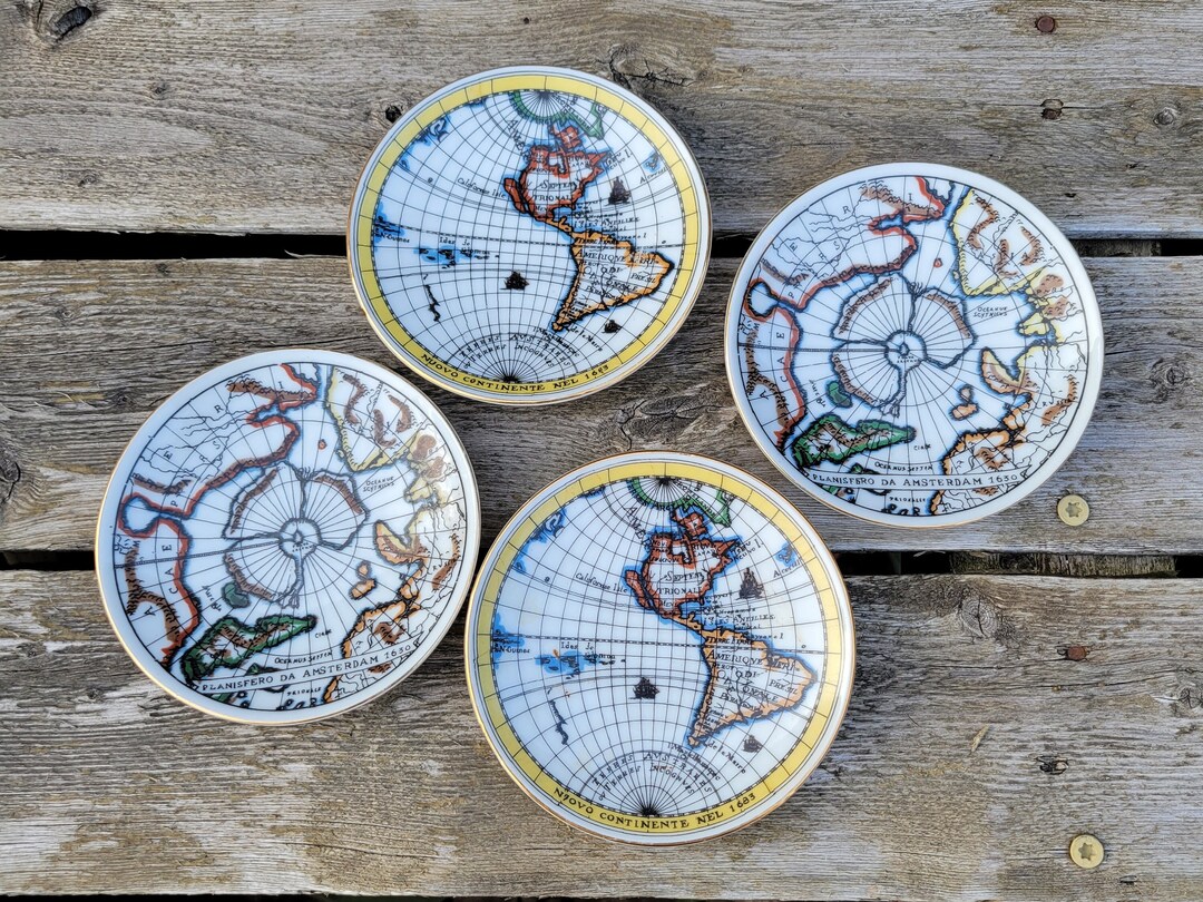 Vintage Isco Porcelain Atlas Map Coasters Piero Fornasetti - Etsy