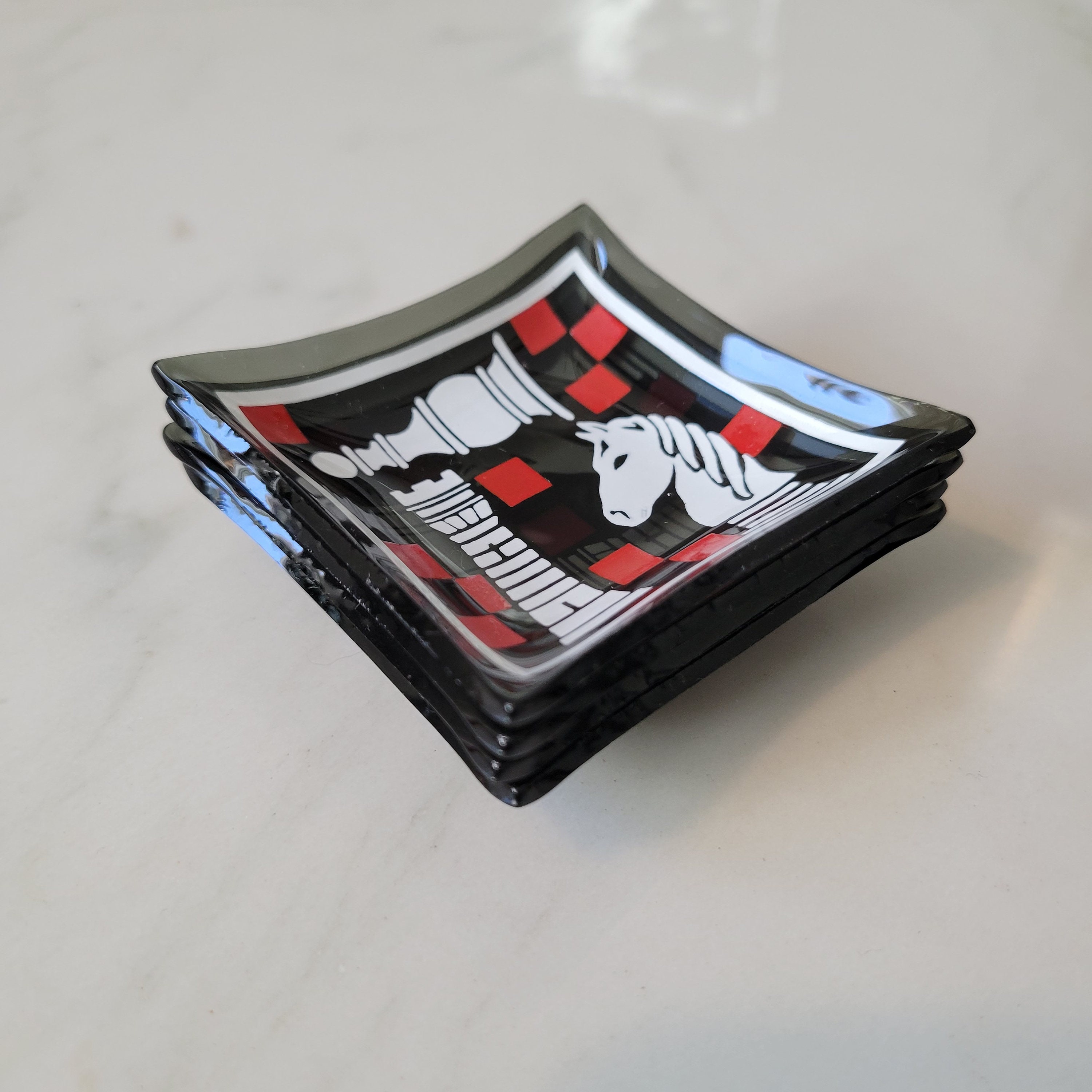 Vintage Houze Art Glass Chess Piece Dishes, Set of 4, Smoked Glass With ...