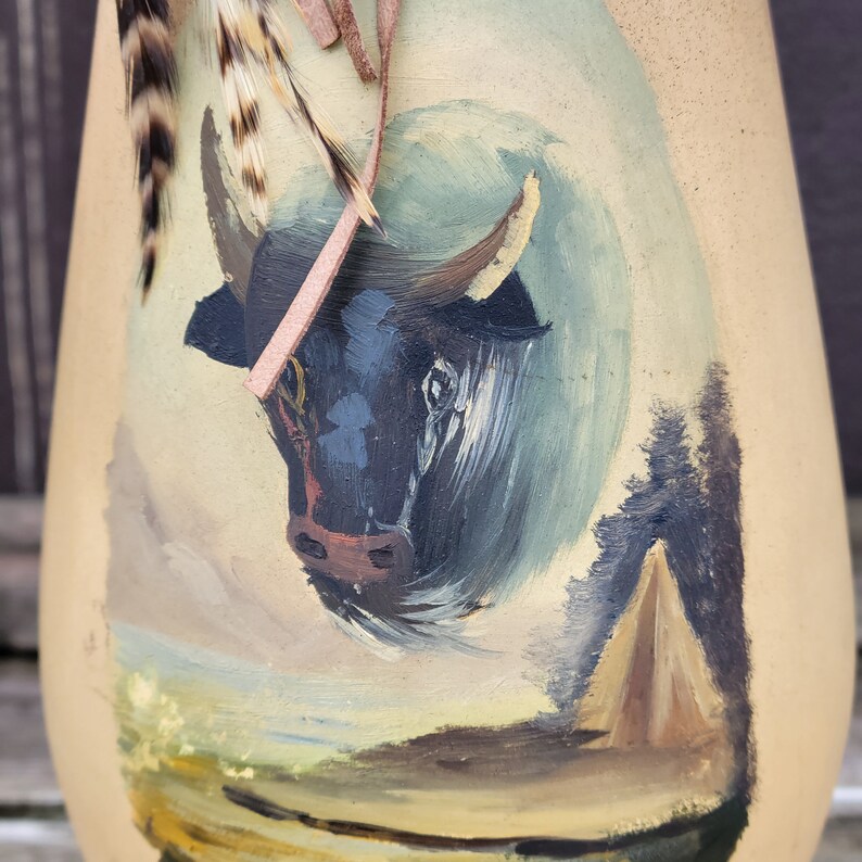 Southwest Folk Art Buffalo Art Pottery Vase Handpainted - Etsy