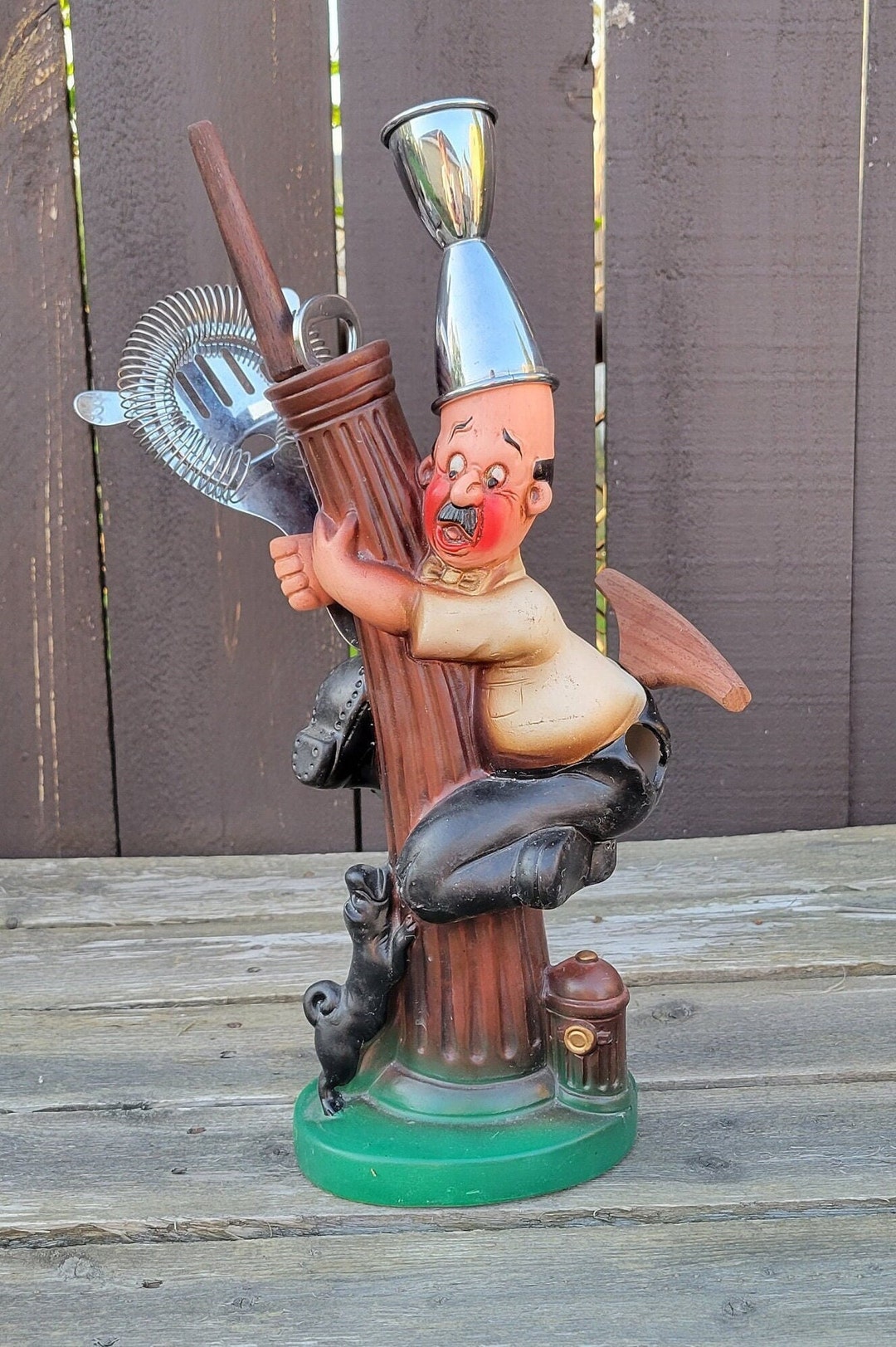 Vintage Nasco Ceramic Bar Caddy With Tools, Dog Chasing Man, Midcentury ...