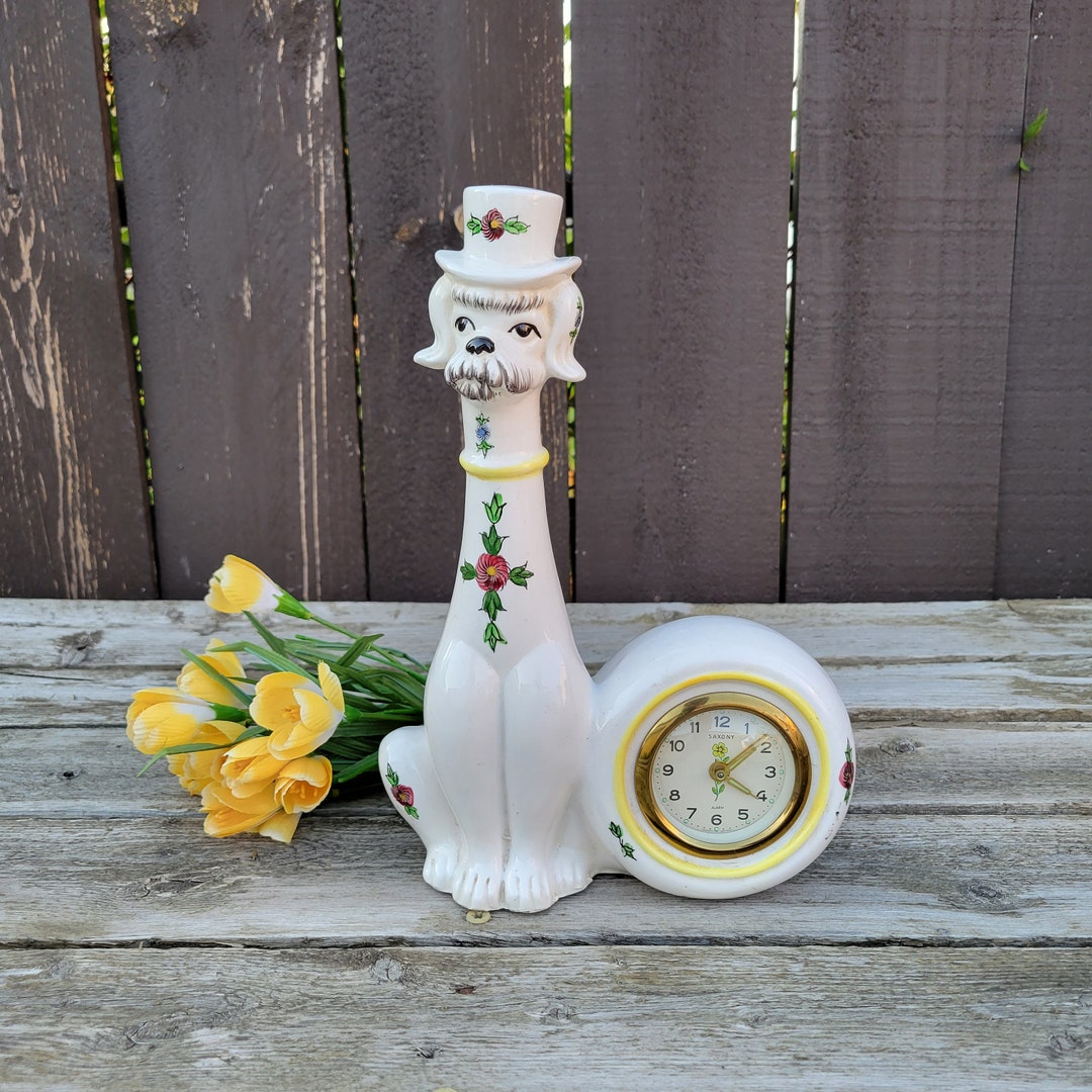 Vintage Ceramic Poodle in Tophat Clock Saxony Wind up Alarm - Etsy