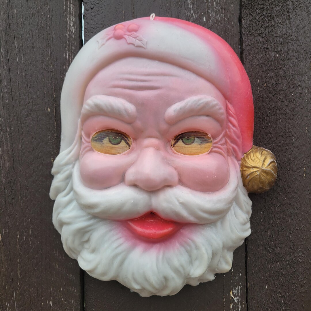 Vintage Molded Plastic Santa Face, Lenticular Eyes, Midcentury ...