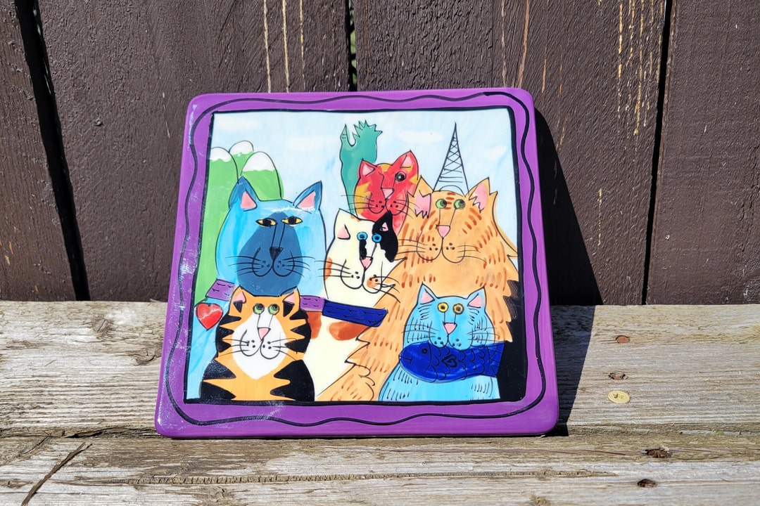 Vintage Catzilla Ceramic Trivet, Candace Reiter Designs 1999 ...