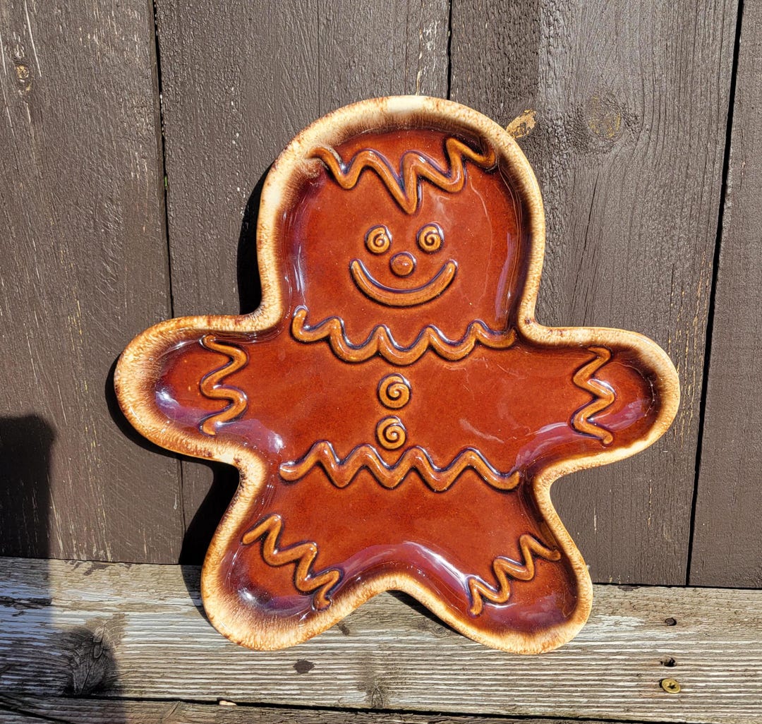 Vintage Hull Ceramic gingerbread Man Plate, Brown Drip Glaze Stoneware ...