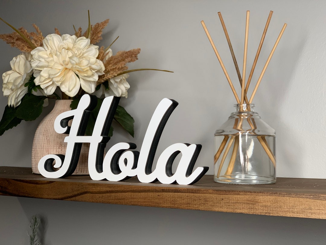 Hola Freestanding Wood Sign, Desk Shelf Home Decor Tabletop Decor, 5 ...