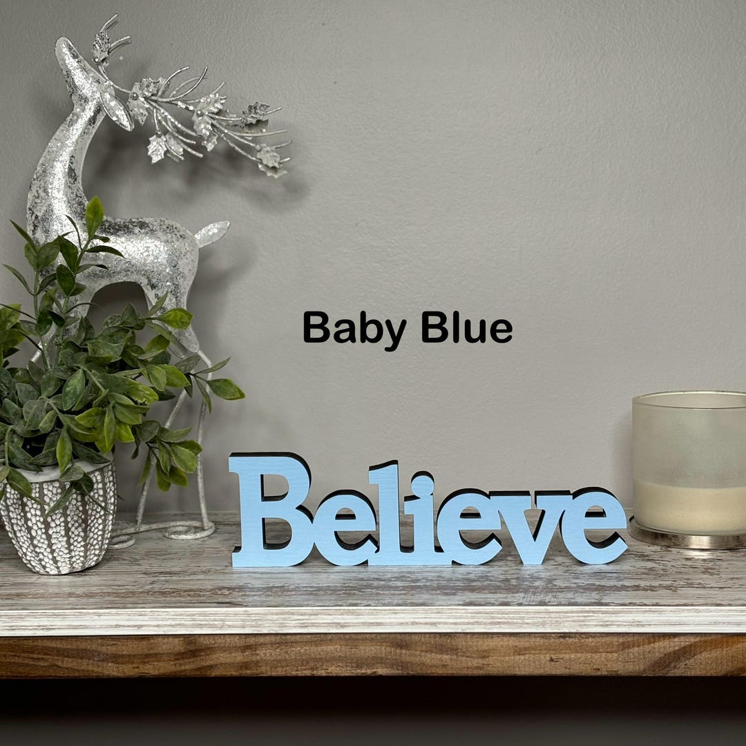 Believe Freestanding Wooden Sign, Christmas Decor 3D Signs Mantel Desk ...