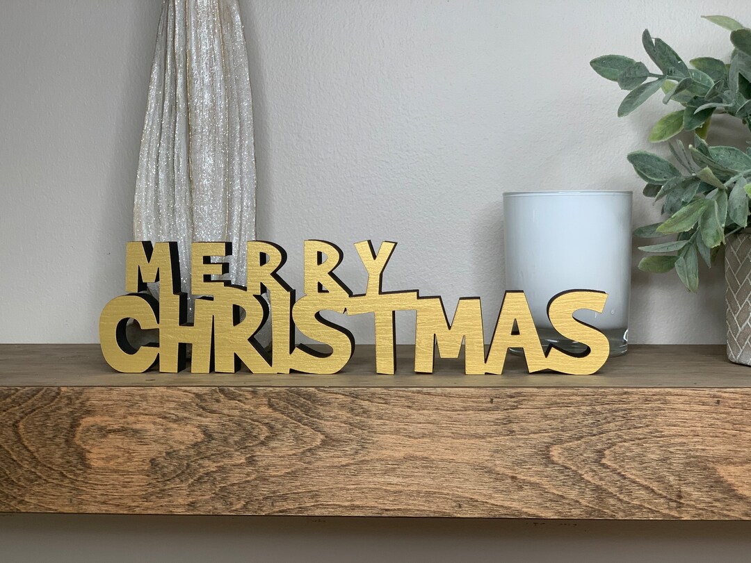 Merry Christmas Freestanding Wood Sign, Desk Decor, Christmas, Shelf ...