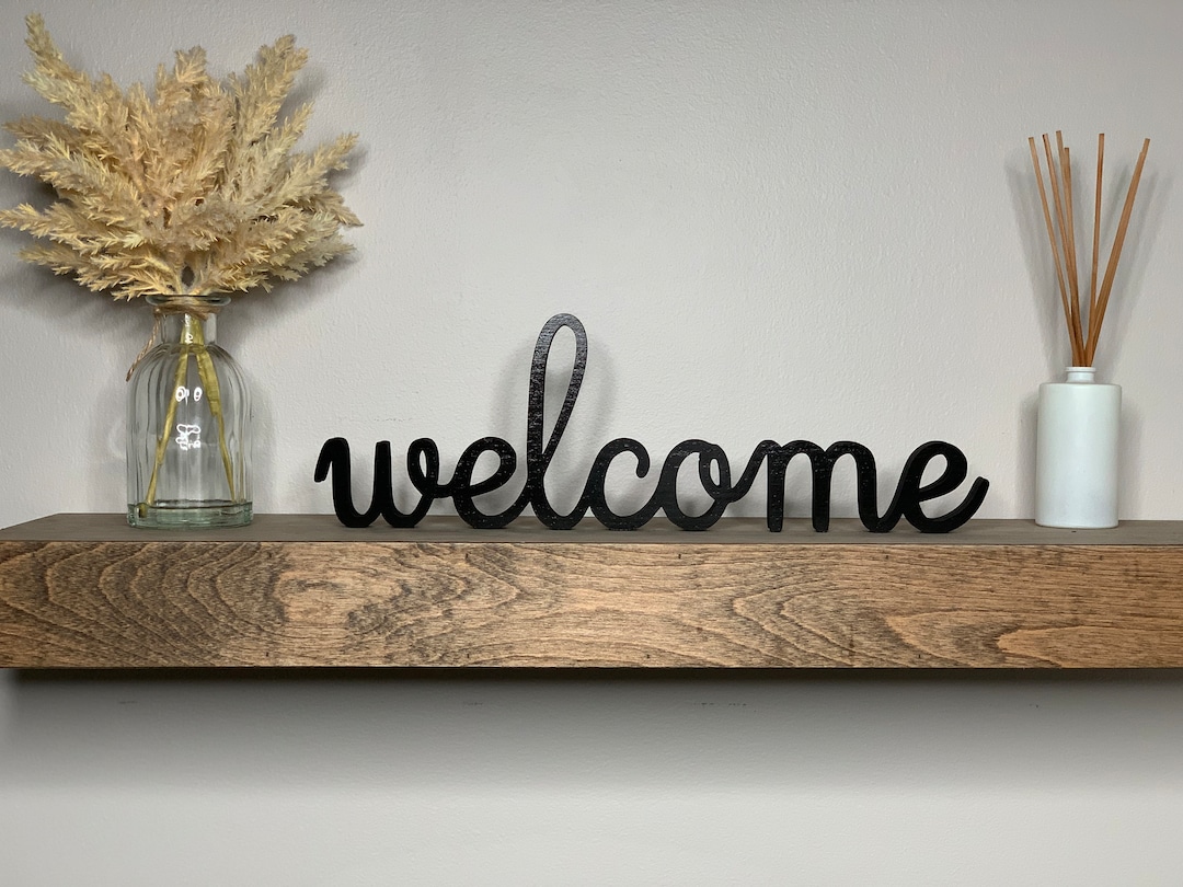 Freestanding Welcome Wood Sign: 3D Shelf Decor - Etsy
