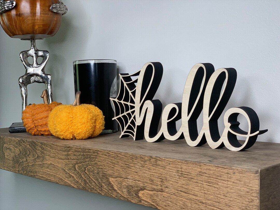 Hello Freestanding Wood Sign With Spider Web, Halloween Decor Desk ...
