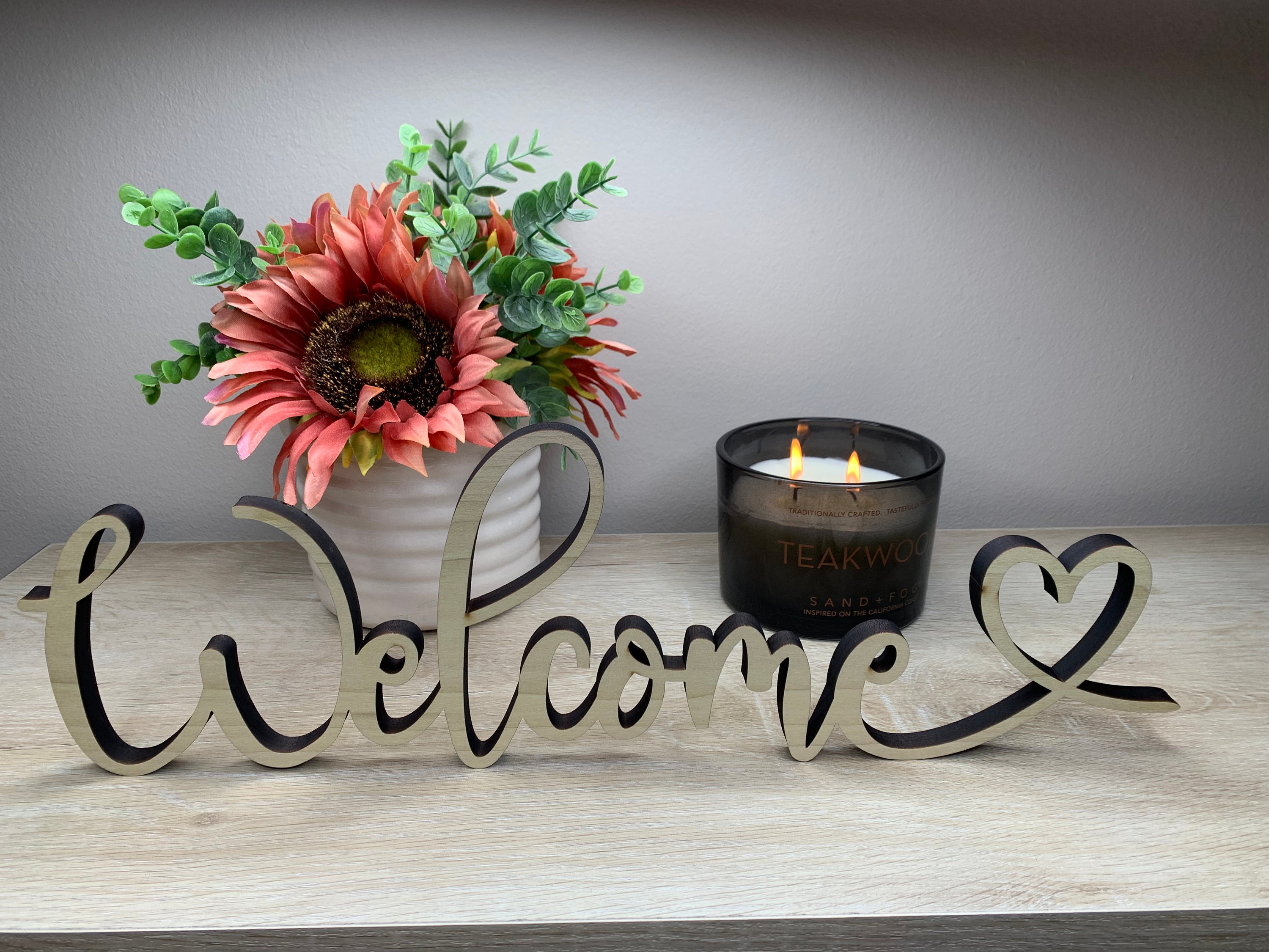 Welcome Freestanding Wood Sign 3d Sign Tabletop Decor Shelf - Etsy