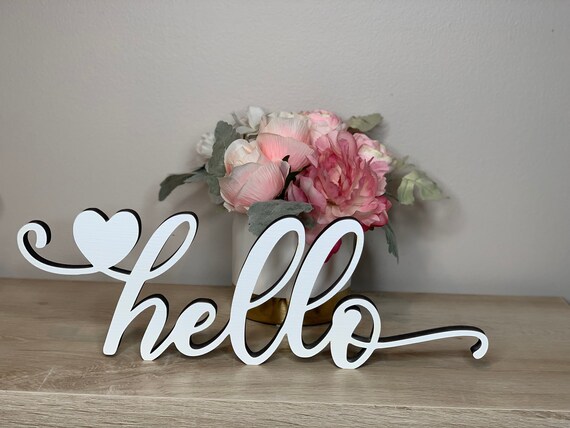 Hello Freestanding Wood Sign 3d Sign Desk Decor Shelf - Etsy