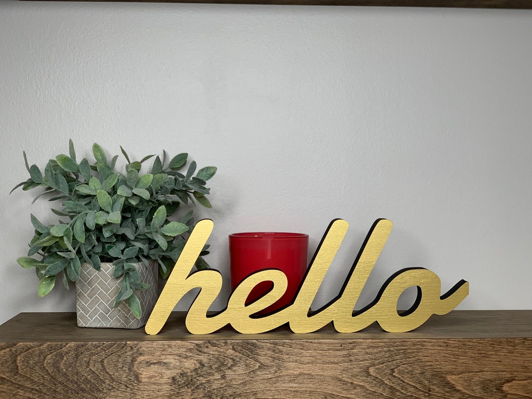 Hello Wood Sign: Freestanding 3D Desk & Shelf Decor - Etsy