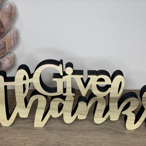 Give Thanks Freestanding Wood Sign Fall Autumn Shelf Mantel 3D Sign ...