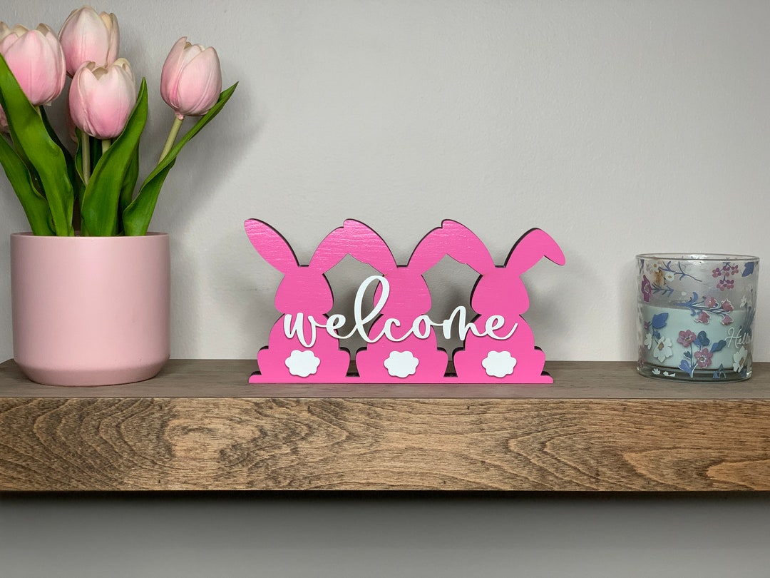 Bunny Welcome Wood Sign: Freestanding Easter Decor - Etsy