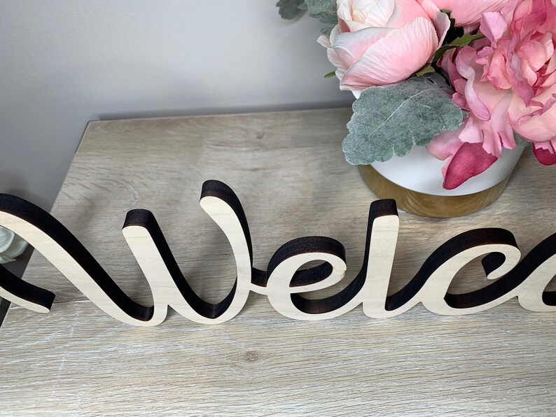 Welcome Freestanding Wood Sign Desk Decor Shelf Decor 3d - Etsy
