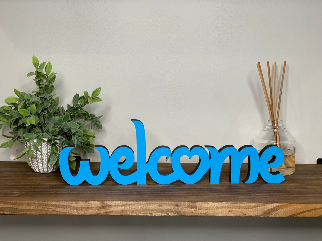 Welcome Freestanding Wood Sign, 3d Sign, Tabletop Decor, Shelf Decor ...