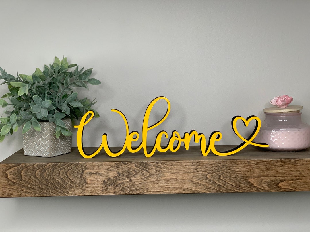 Welcome Freestanding Wood Sign, 3d Sign, Tabletop Decor, Shelf Decor ...