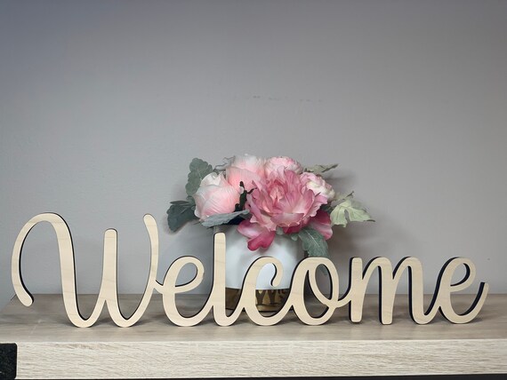 Welcome Freestanding Wood Sign Desk Decor Shelf Decor 3d | Etsy