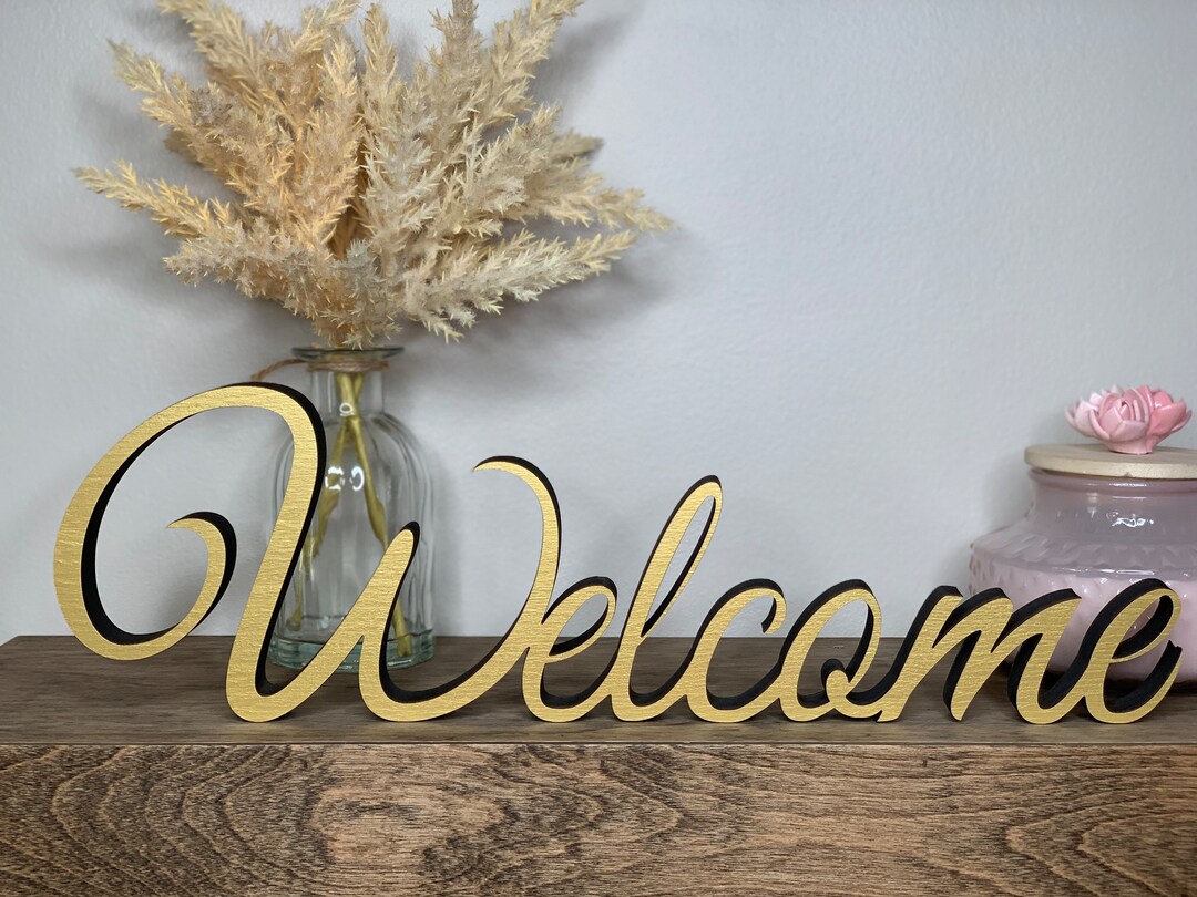 Welcome Freestanding Wood Sign Shelf Decor Desk Decor - Etsy