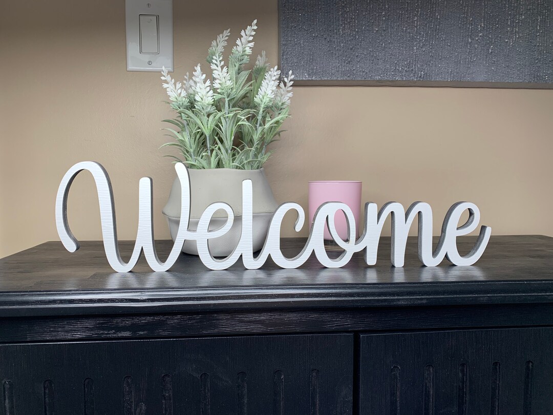 Welcome Freestanding Wood Sign, Desk Shelf, Floating Shelf, Entryway ...