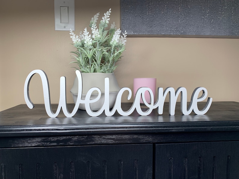Welcome Freestanding Wood Sign, Desk Shelf, Floating Shelf, Entryway ...