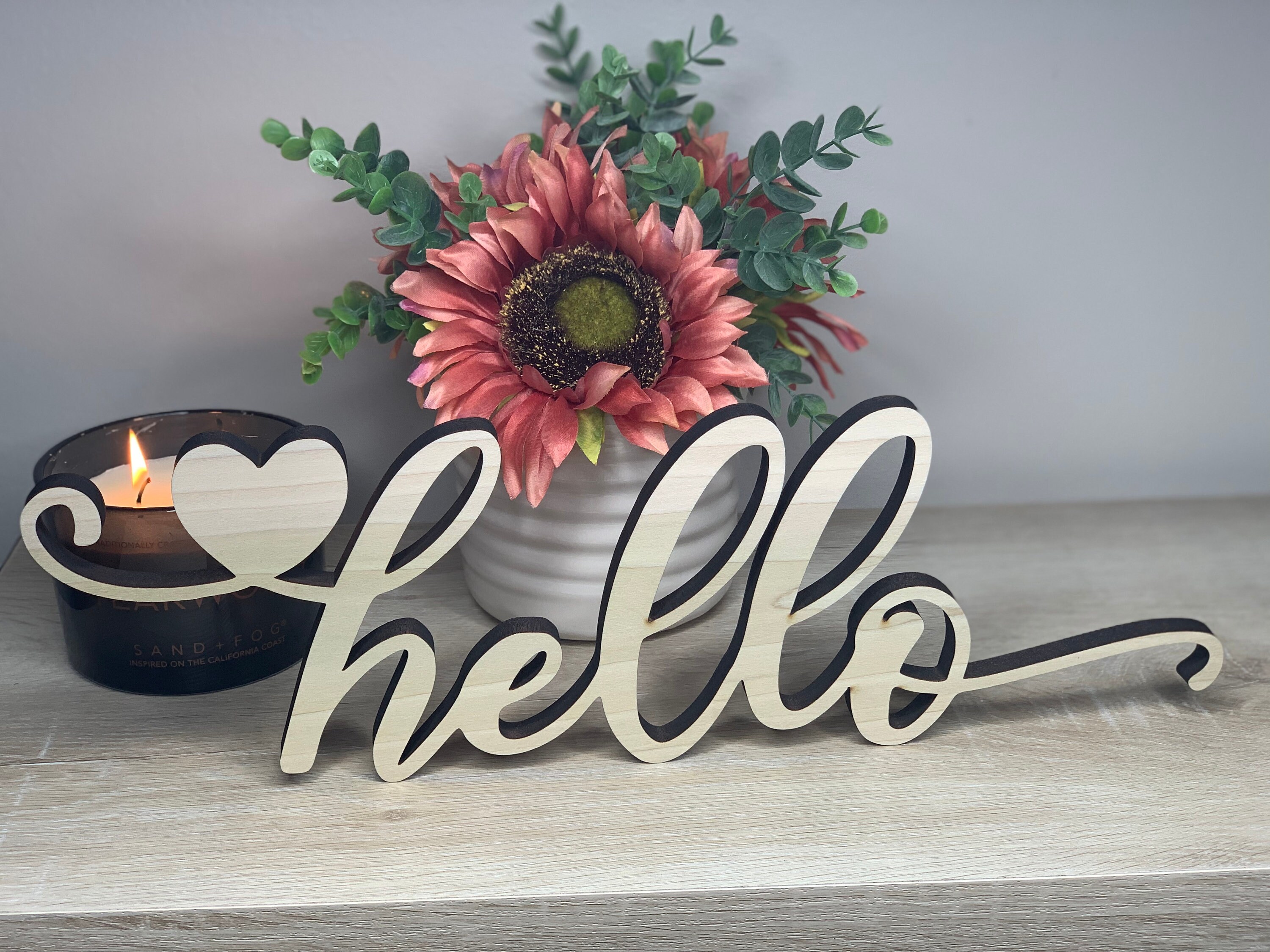 Hello Freestanding Wood Sign 3d Sign Desk Decor Shelf - Etsy