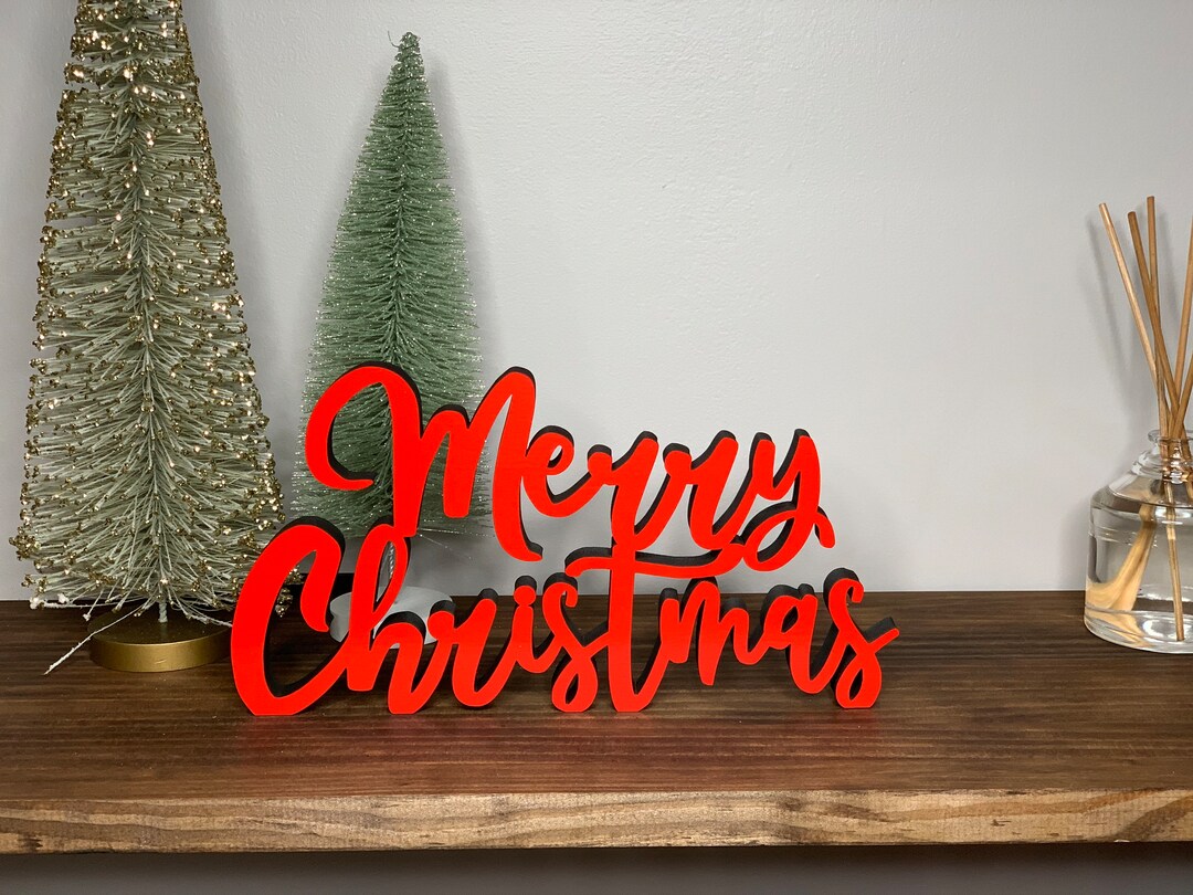 Merry Christmas Freestanding Wood Sign, Desk Decor, Christmas, Shelf ...