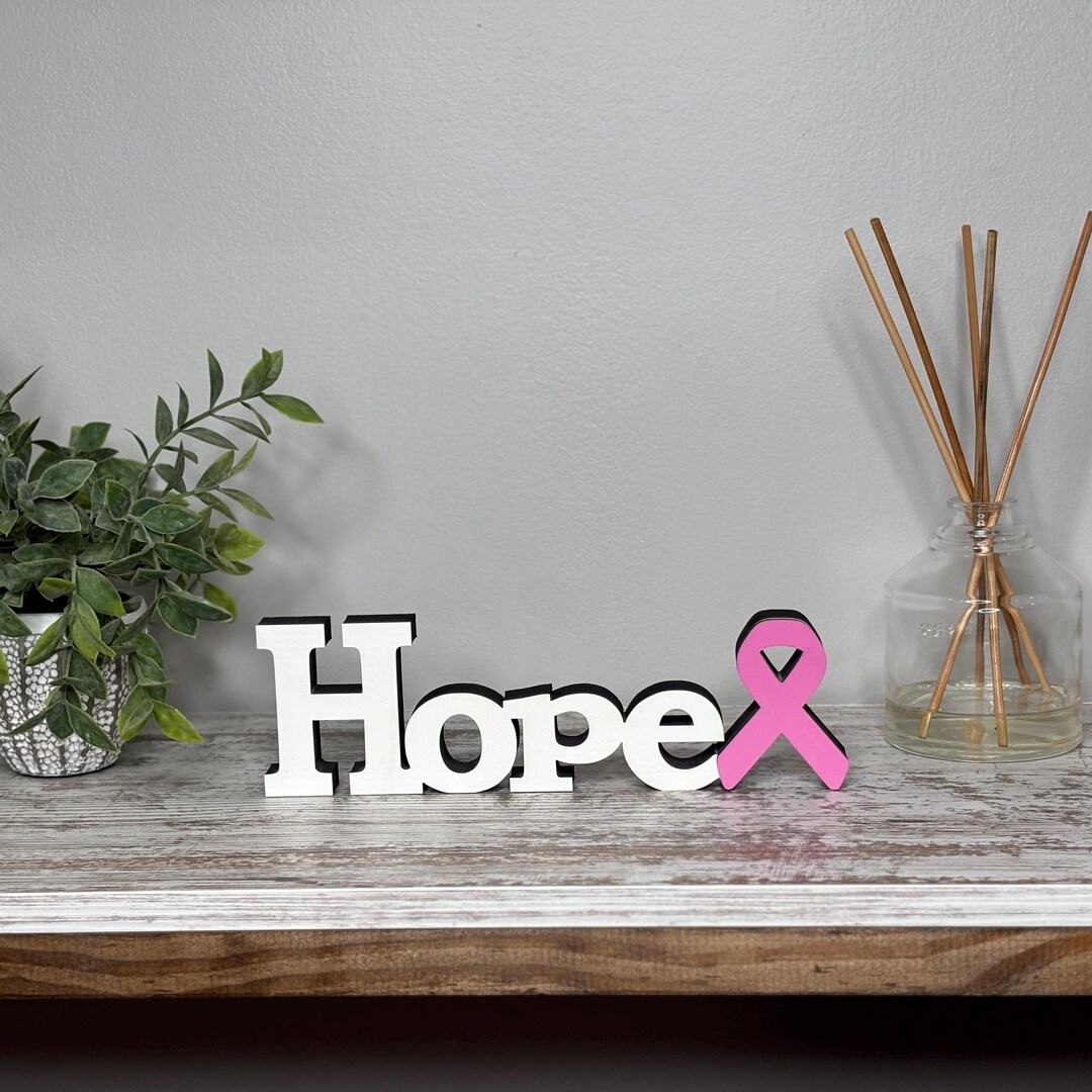 Hope With Cancer Ribbon Freestanding Wood Sign, Tabletop Desk Shelf ...
