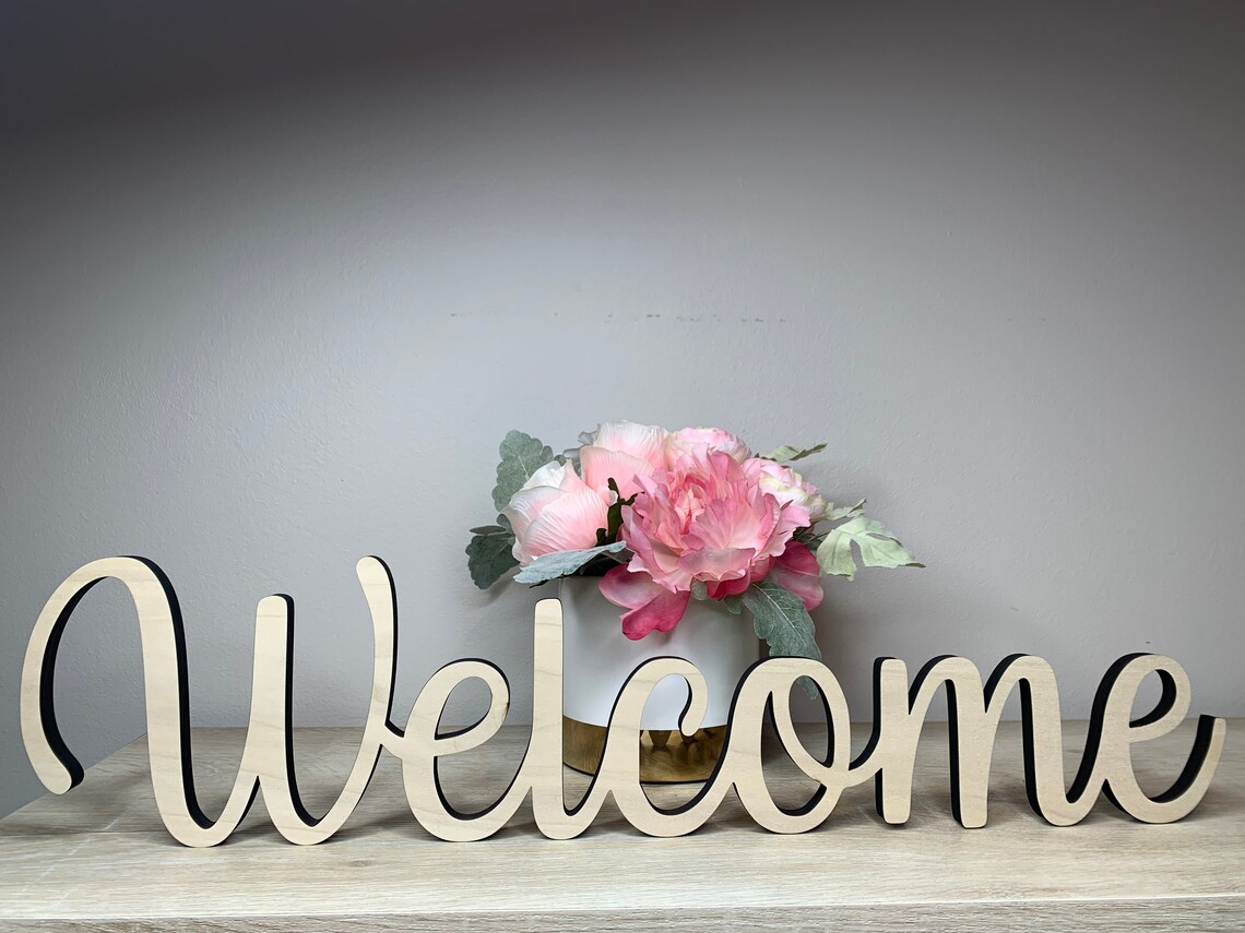 Welcome Freestanding Wood Sign Desk Decor Shelf Decor 3d | Etsy