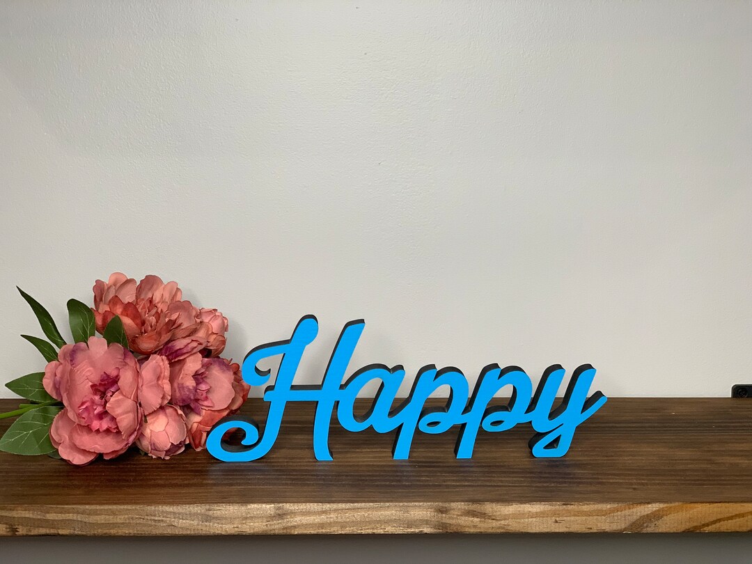 Happy Wood Sign: Freestanding Tabletop Decor - Etsy