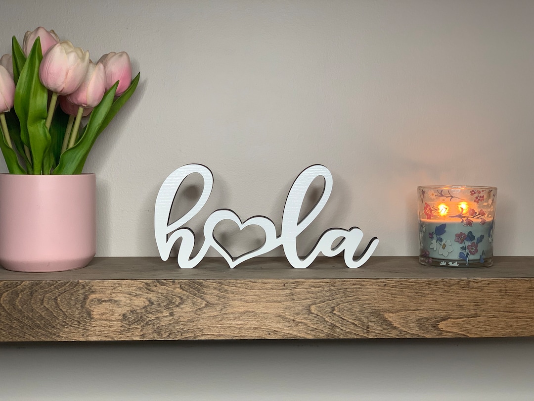 Hola Heart Wood Sign: Freestanding Desk & Shelf Decor - Etsy