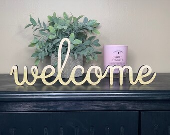 Welcome Freestanding Wood Sign Desk Decor Shelf Decor 3d | Etsy